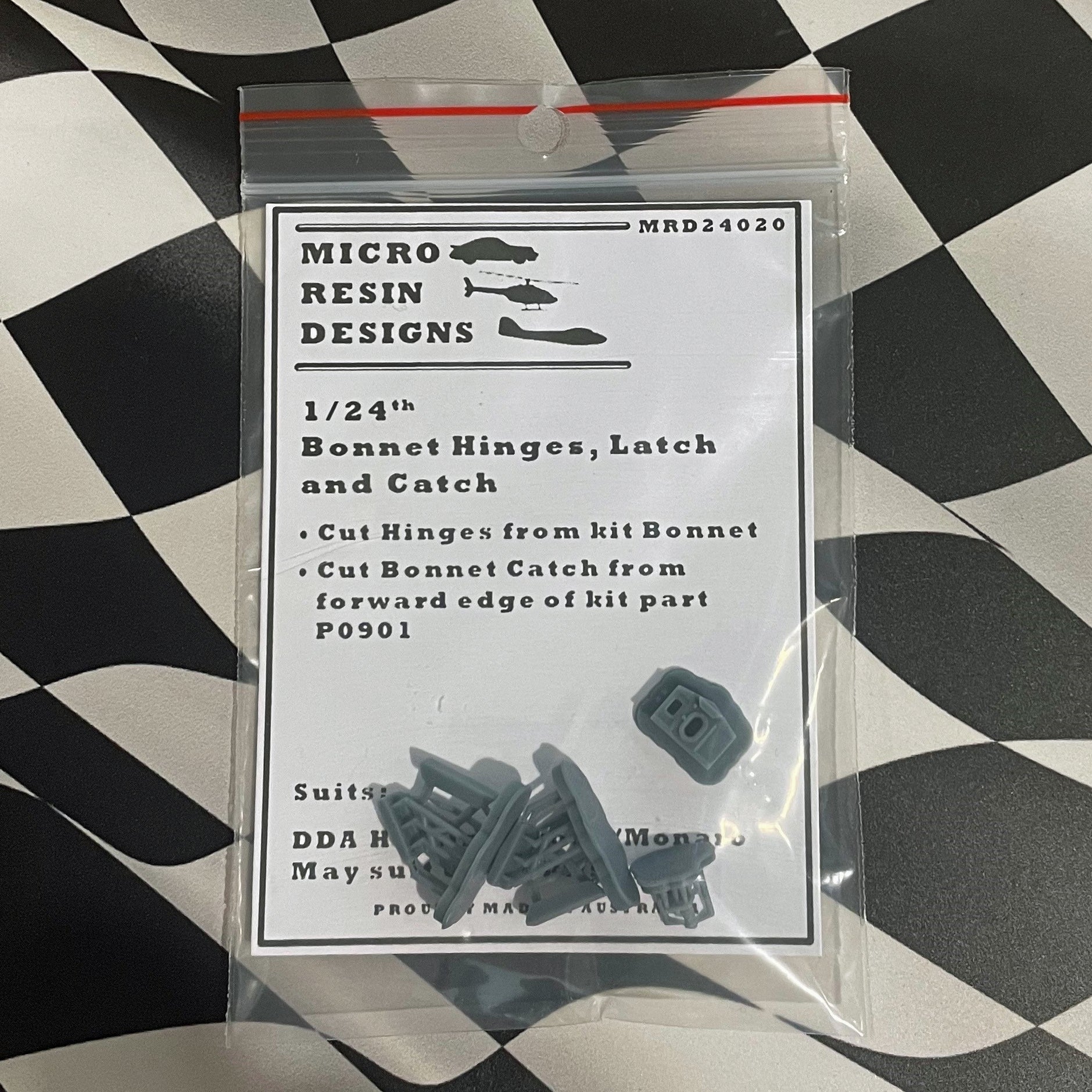 1/24 HQ/HJ Bonnet Hinges, Latch and Catch | Manscale Models